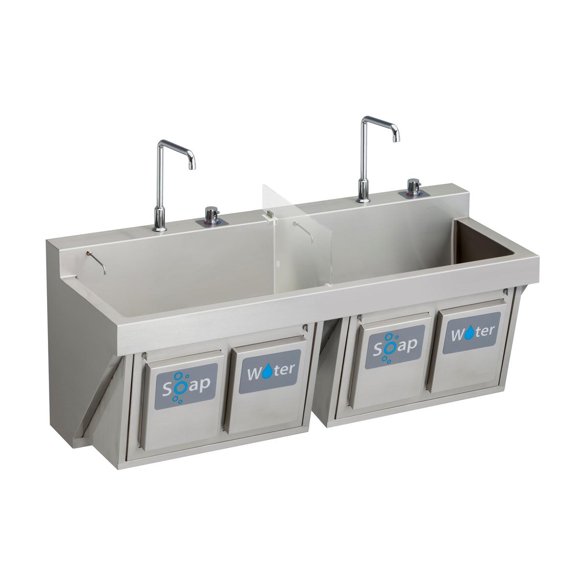 Stainless Steel 60" x 23" x 26", Wall Hung Double Station Surgeon Scrub ...
