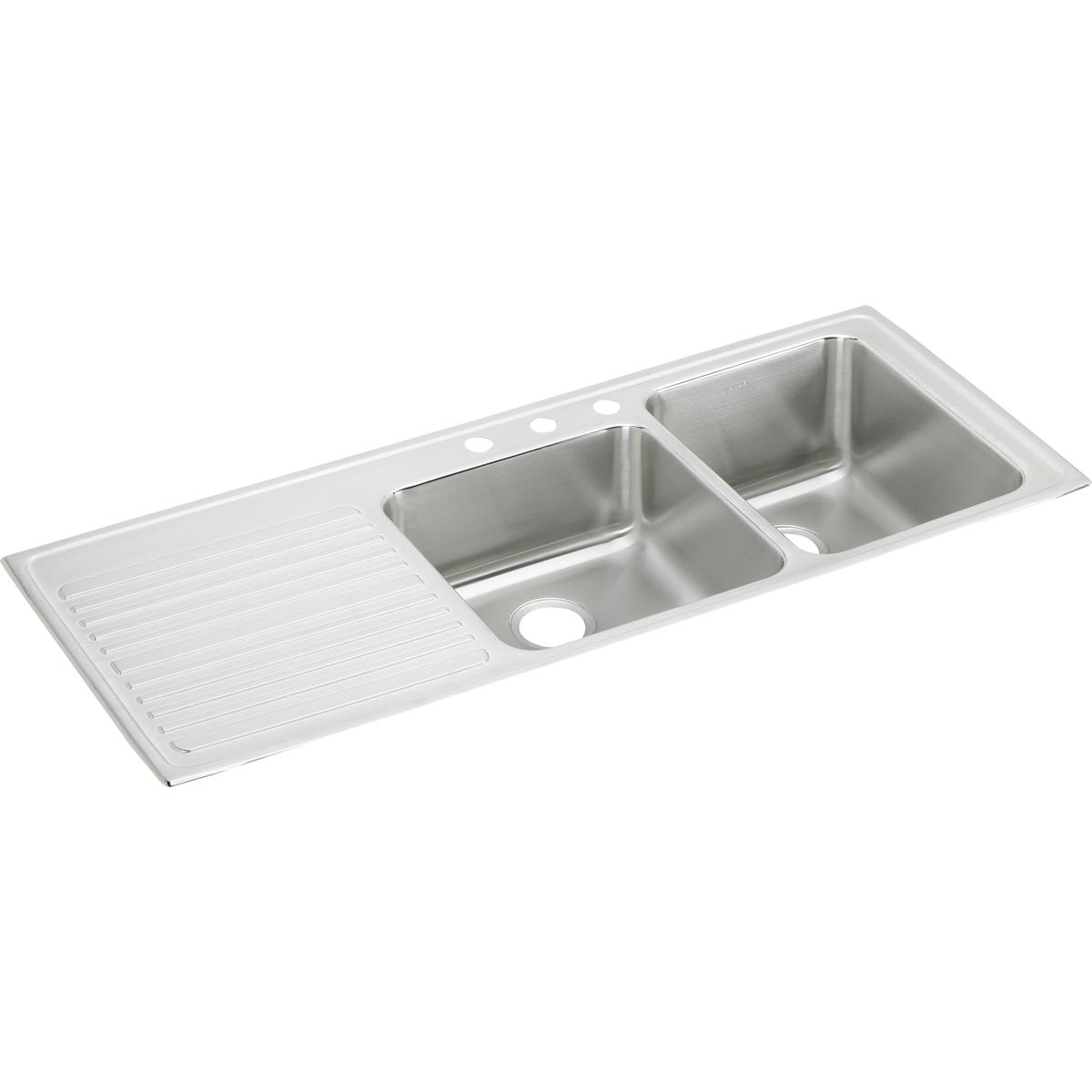 Elkay Lustertone SS 54 x 22 x 10 Offset Double Drop-in Sink w Drainboard