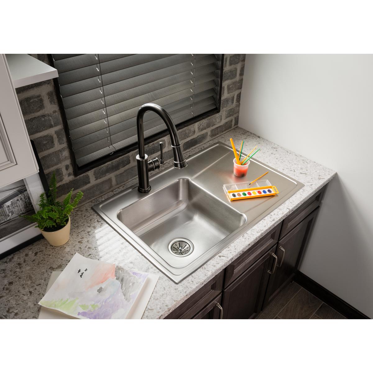 Elkay Lustertone SS 33 x 22 x 7.6 Single Drop-in Sink w Drainboard